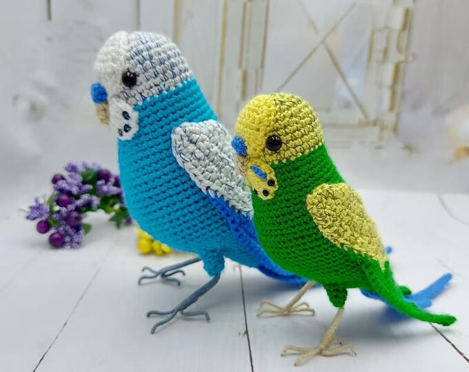 Green and Blue Budgie Stuffed Animal Plush Toy Bird Crochet Budgerigar ...