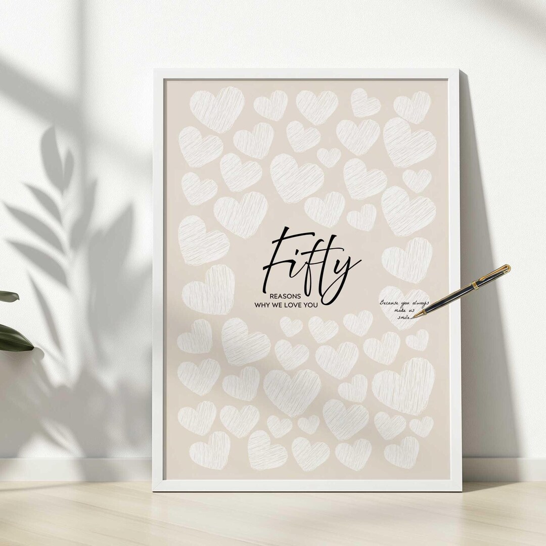 50th Birthday Guest Book Poster, 50 Reasons We Love You (digital ...