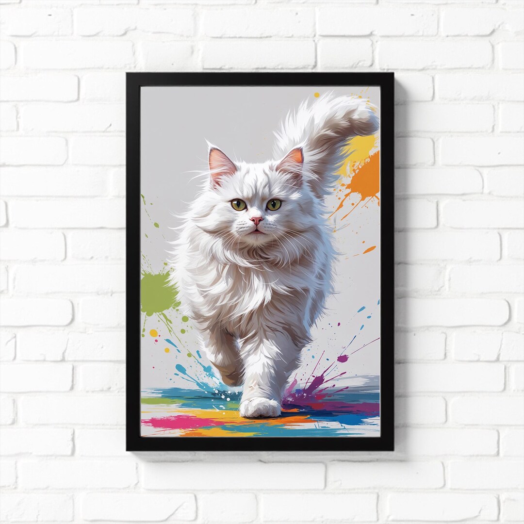 White Cat, Art Print, Colorful Feline, Wall Decor, Modern Home Art ...