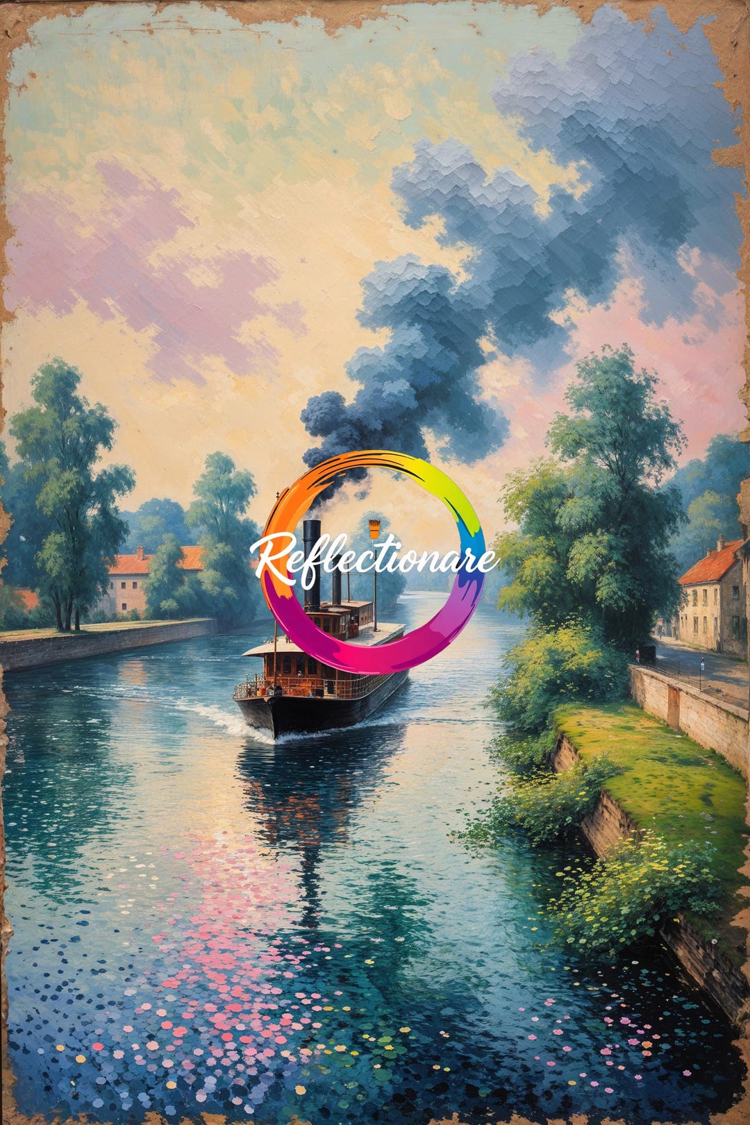 Vintage Riverboat Scene Art Print, Steamboat Landscape Decor, Digital ...