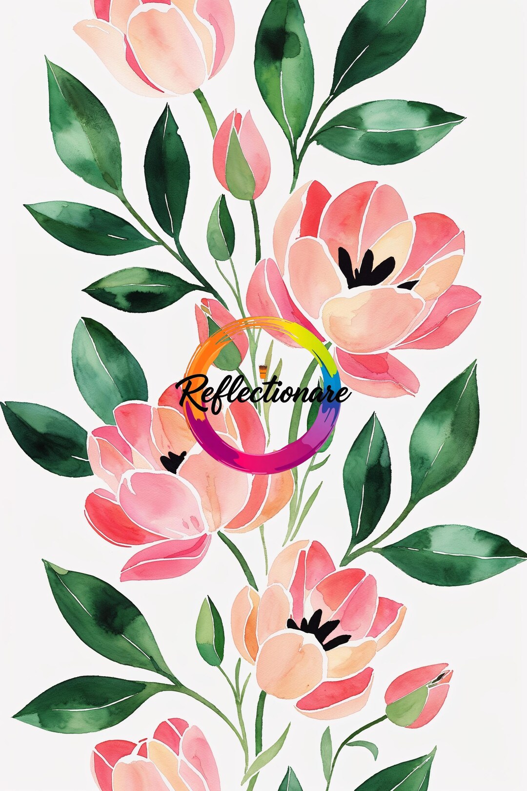 Watercolor Floral Vine, Soft Pink Tulips, Elegant Botanical Print ...