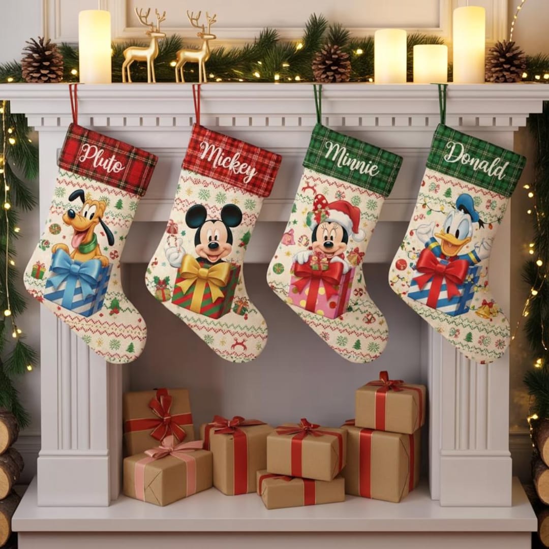 Personalized Disney Christmas Stocking Set, Mickey Minnie Donald Pluto ...
