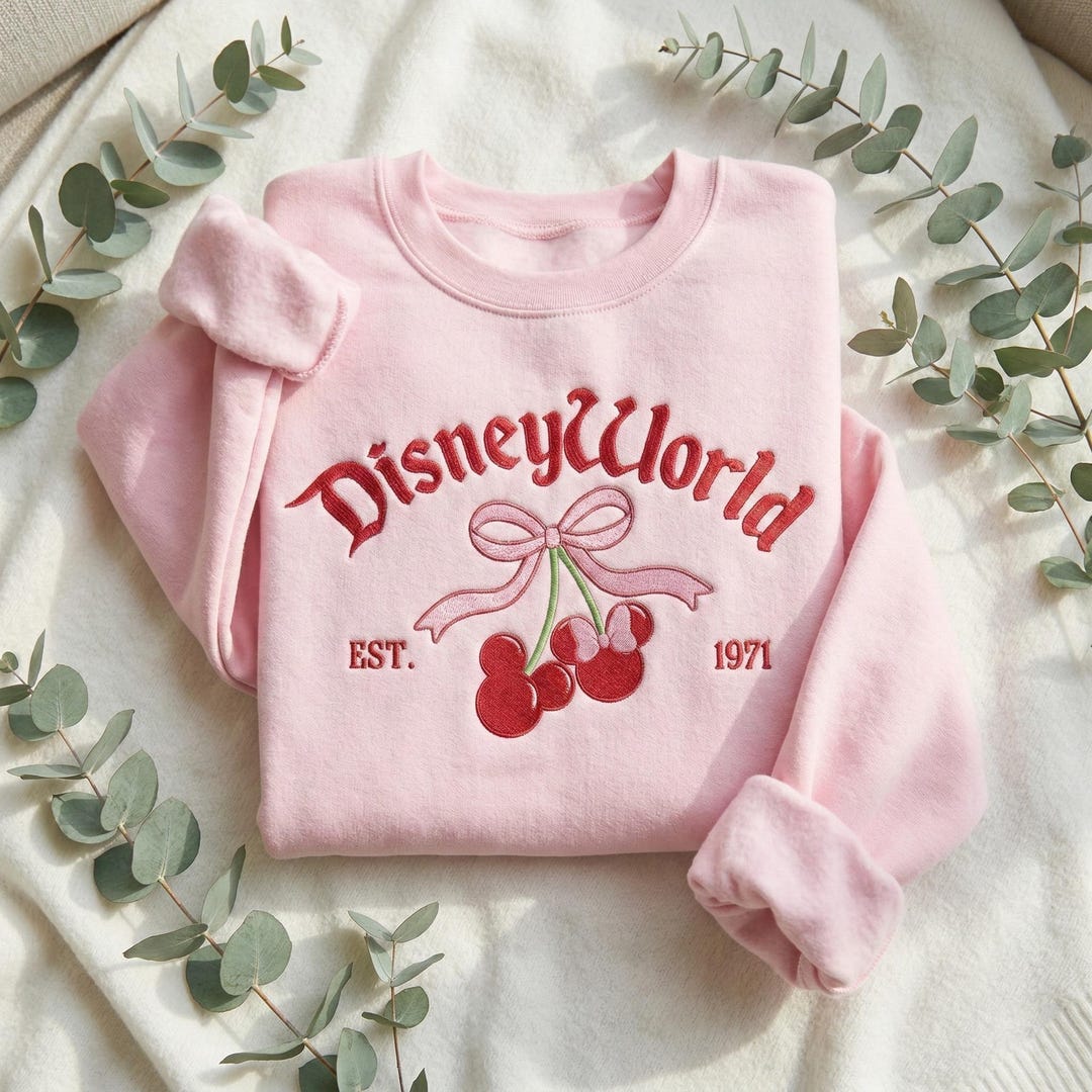 Disney Cherry Mickey Minnie Embroidered Sweatshirt, Disneyland ...