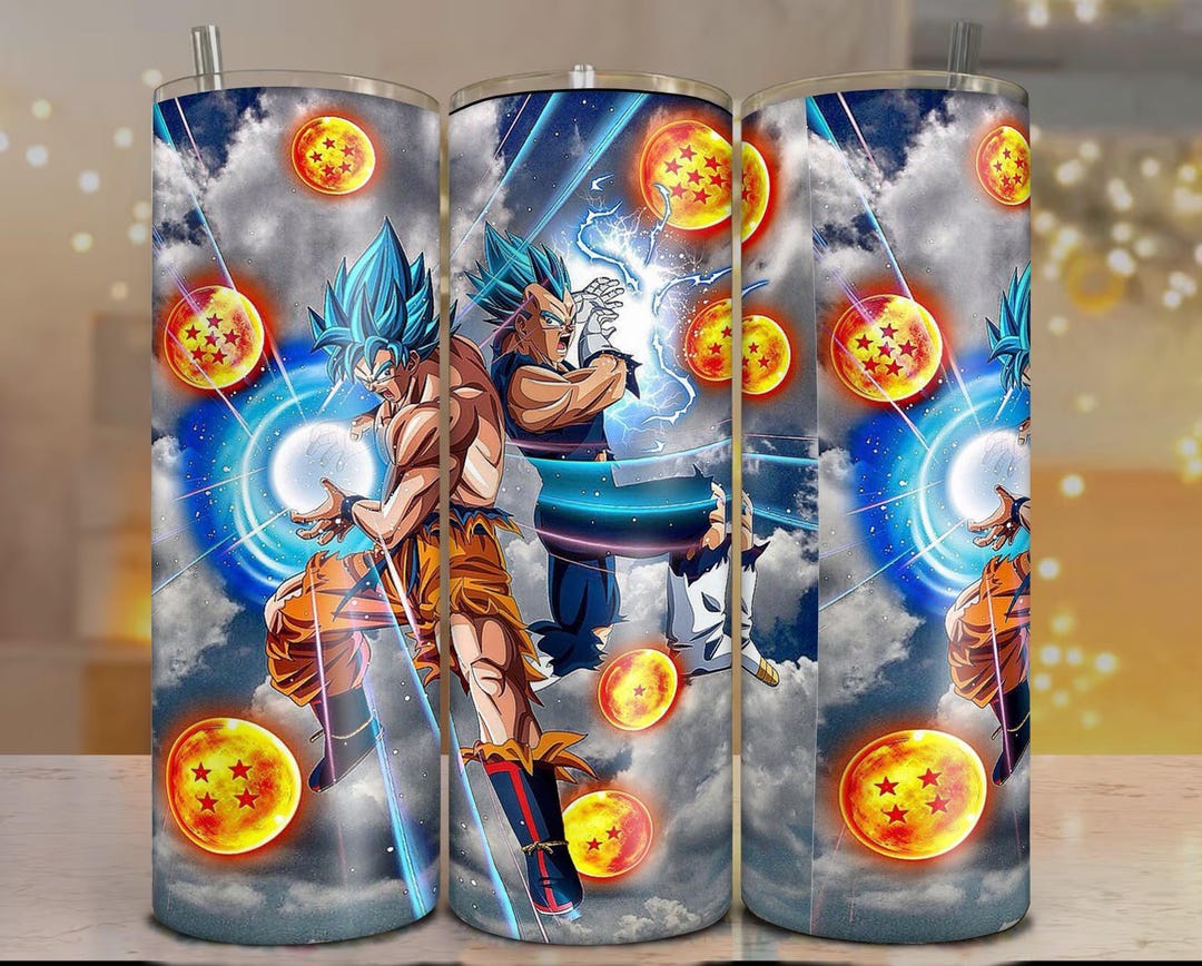 Blue Super Saiyan Dragon Ball Super Goku & Vegeta 20oz Skinny Tumbler ...
