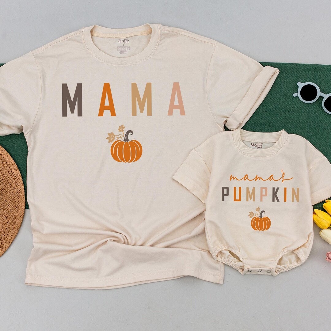 Mama and Mamas Pumpkin Fall T-shirt, Baby Romper Gift, Mom Baby Outfit ...