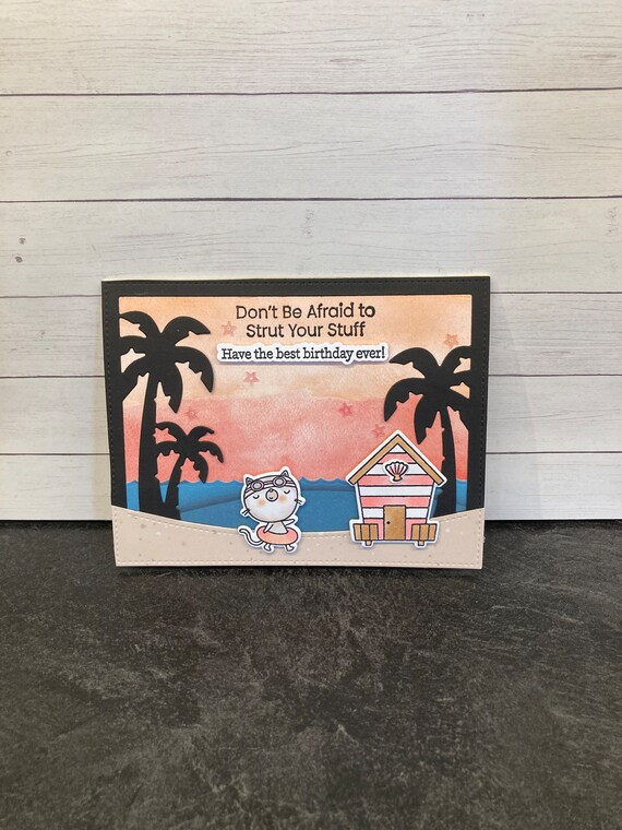 Birthday Cards Beach Birthday Card Cat Birthday Card Beach - Etsy