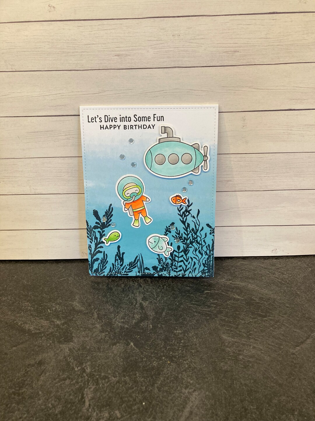 Diving Birthday Card, Submarine Card, Underwater Birthday Greeting Card ...