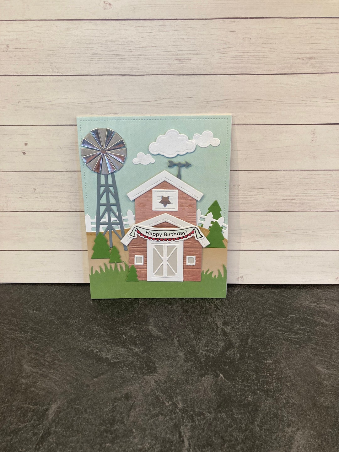 Happy Birthday Barn Card, Handmade Lawn Fawn Birthday Card, Greeting ...