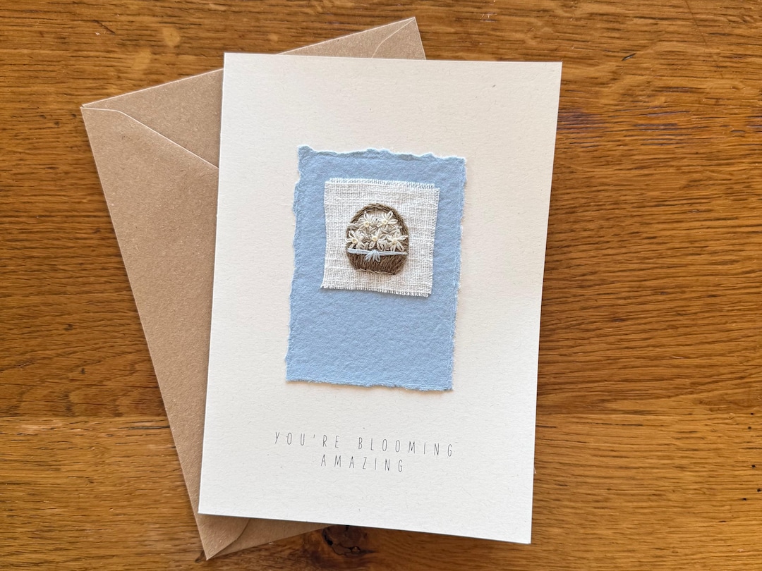 Hand Embroidered ‘you’re Blooming Amazing’ Greeting Card - Blue - Etsy
