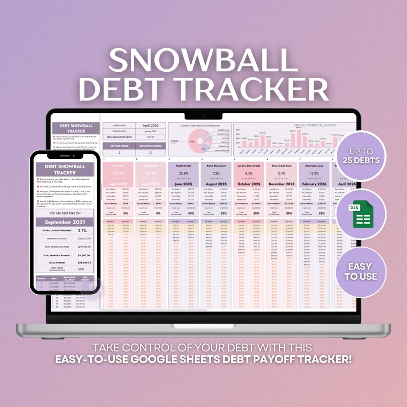 Debt Snowball Tracker, Pink Purple Google Sheets (digital Download) - Etsy