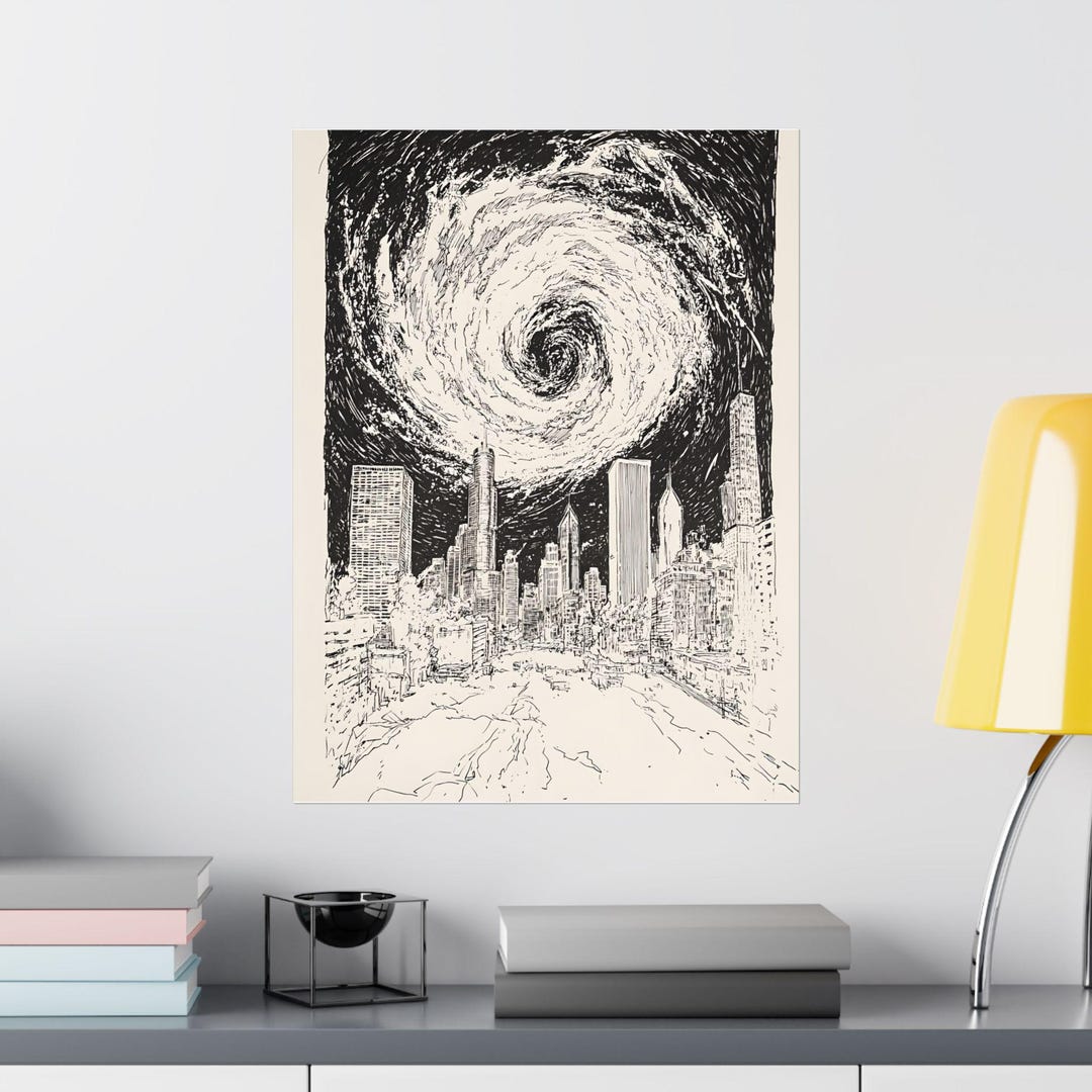 Dramatic Chicago Skyline Art: Surreal Black & White Storm Print With ...