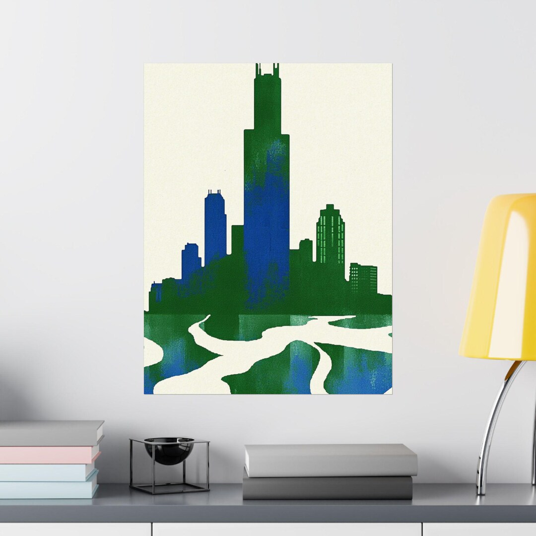 Vertical Chicago Poster, Matte Wall Art Print, City Skyline Decor ...