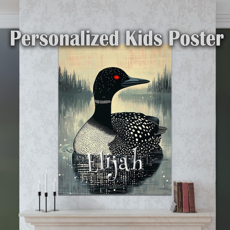 Personalized Common Loon Poster for Kids – Nursery Room Art – Perfect ...