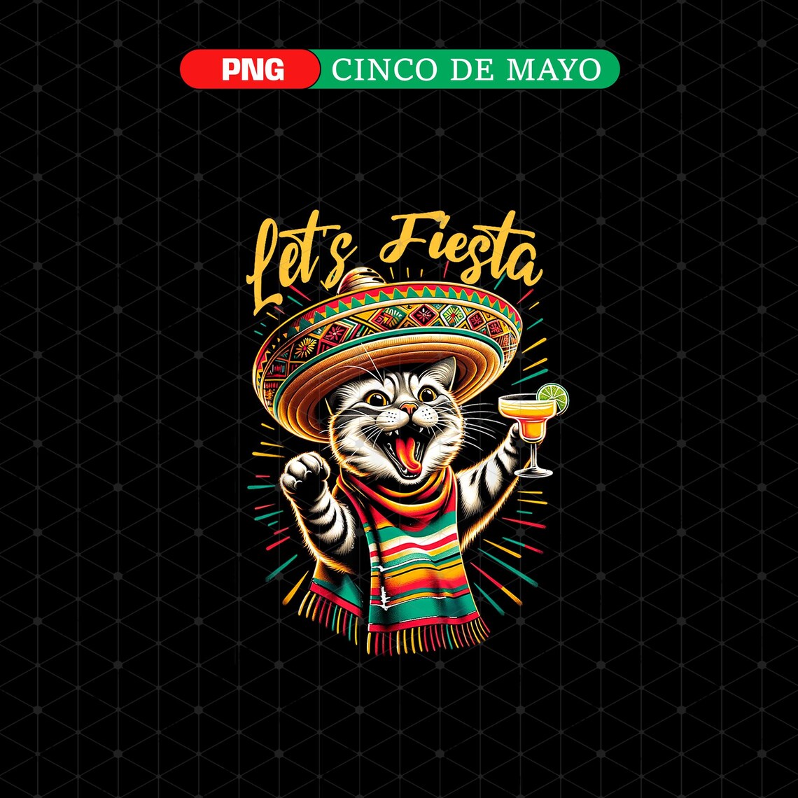 Cinco De Mayo Cat PNG | Fiesta Digital Download Clipart | Cat Cinco De ...
