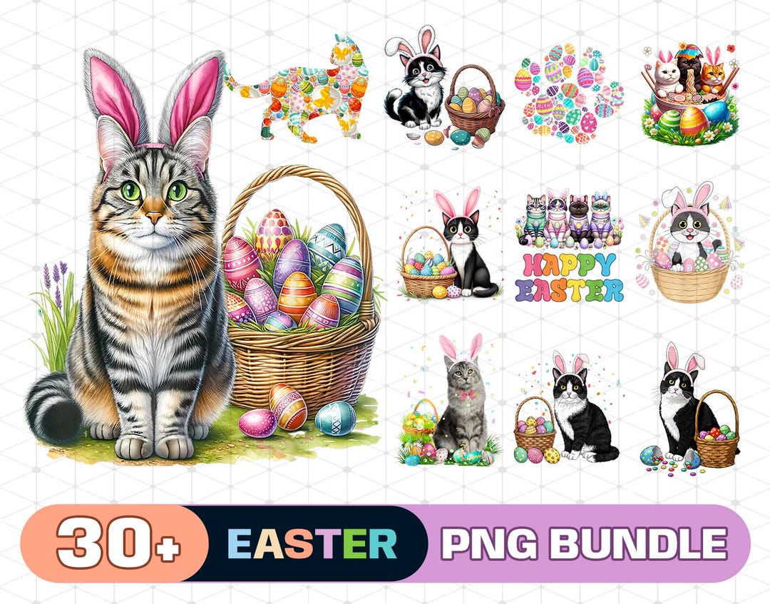 Cat Easter PNG Bundle | Cute Easter Cat Clipart | Funny Digital ...