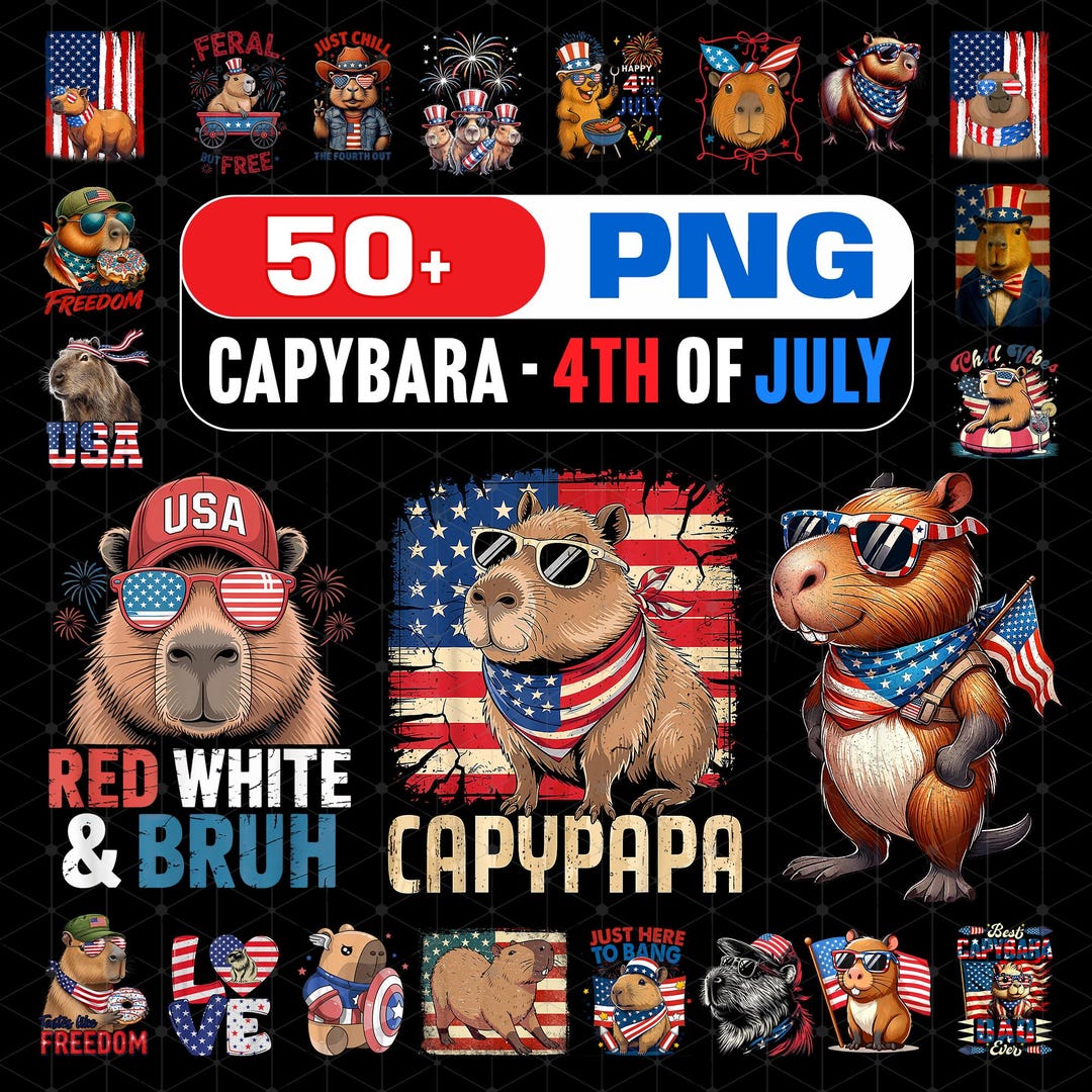 Patriotic Capybara PNG Bundle | Patriotic Animal Sublimation | Capybara ...