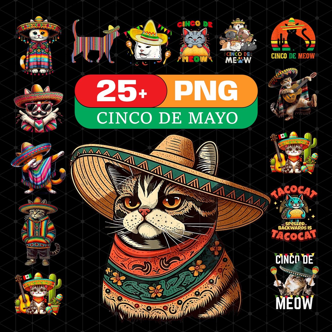 Cinco De Mayo Cat PNG | Fiesta Digital Download Clipart | Cat Cinco De ...