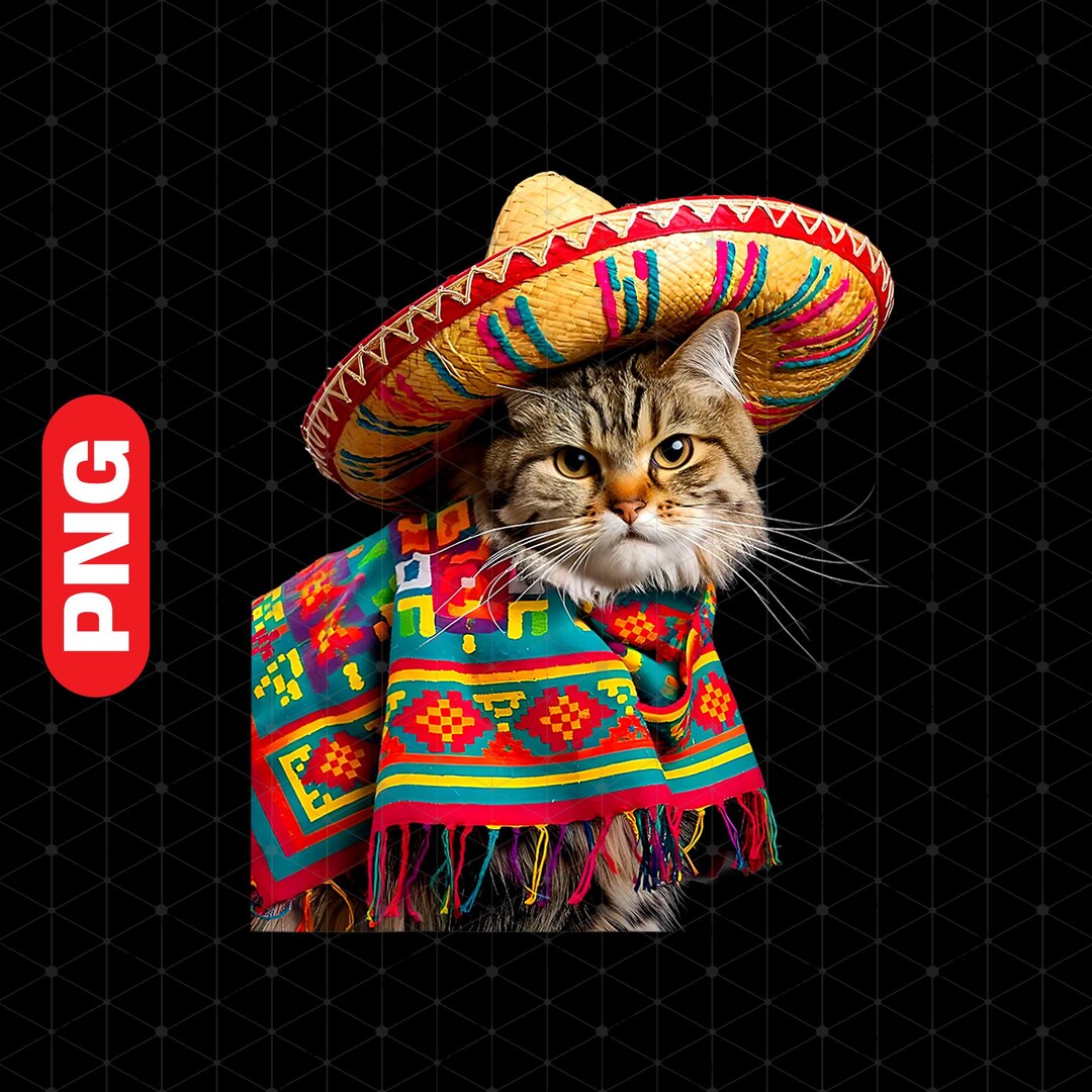 Cinco De Mayo Cat PNG | Fiesta Digital Download Clipart | Cat Cinco De ...