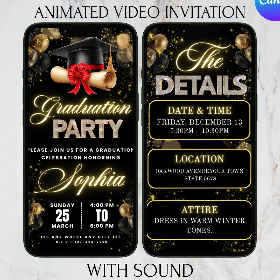 Digital Graduation Invitation With Sound, Graduation Party Invite ...