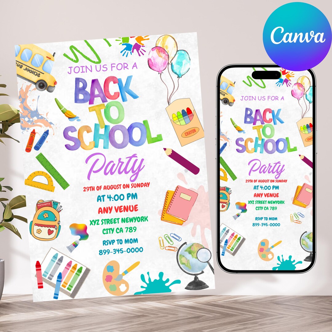 Back to School Bash Party Invitation, Back to School, Party Invitation ...