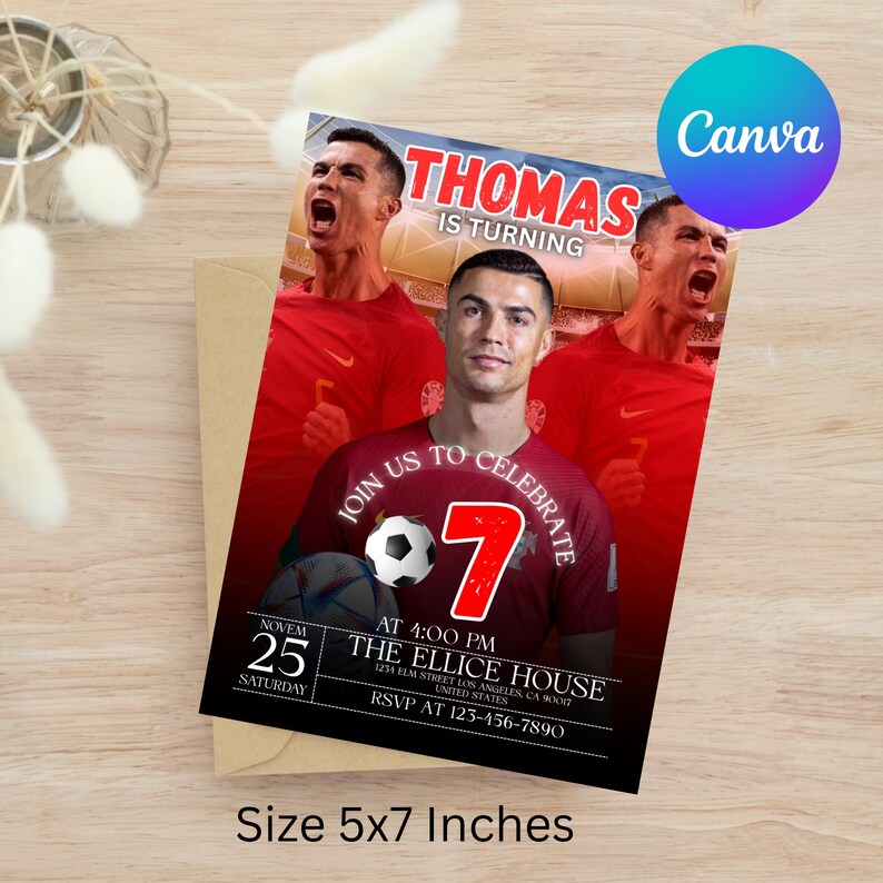 Ronaldo Birthday Invitation, CR7 Birthday, Soccer Birthday Invitation ...