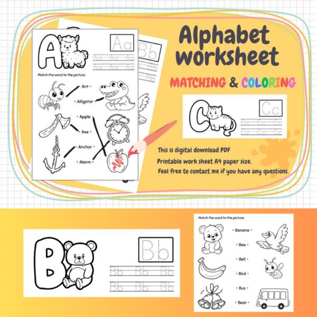 A-Z Alphabet Matching and Coloring for Kids and Preschooleers.printable ...
