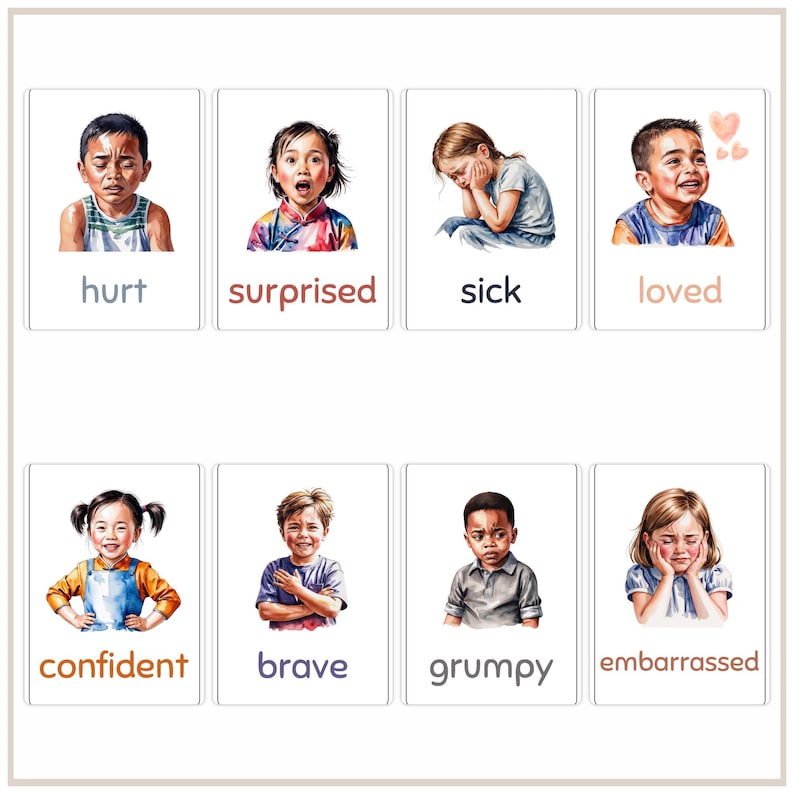 32 Printable Emotions & Feelings Flash Cards - Preschool Kindergarten ...