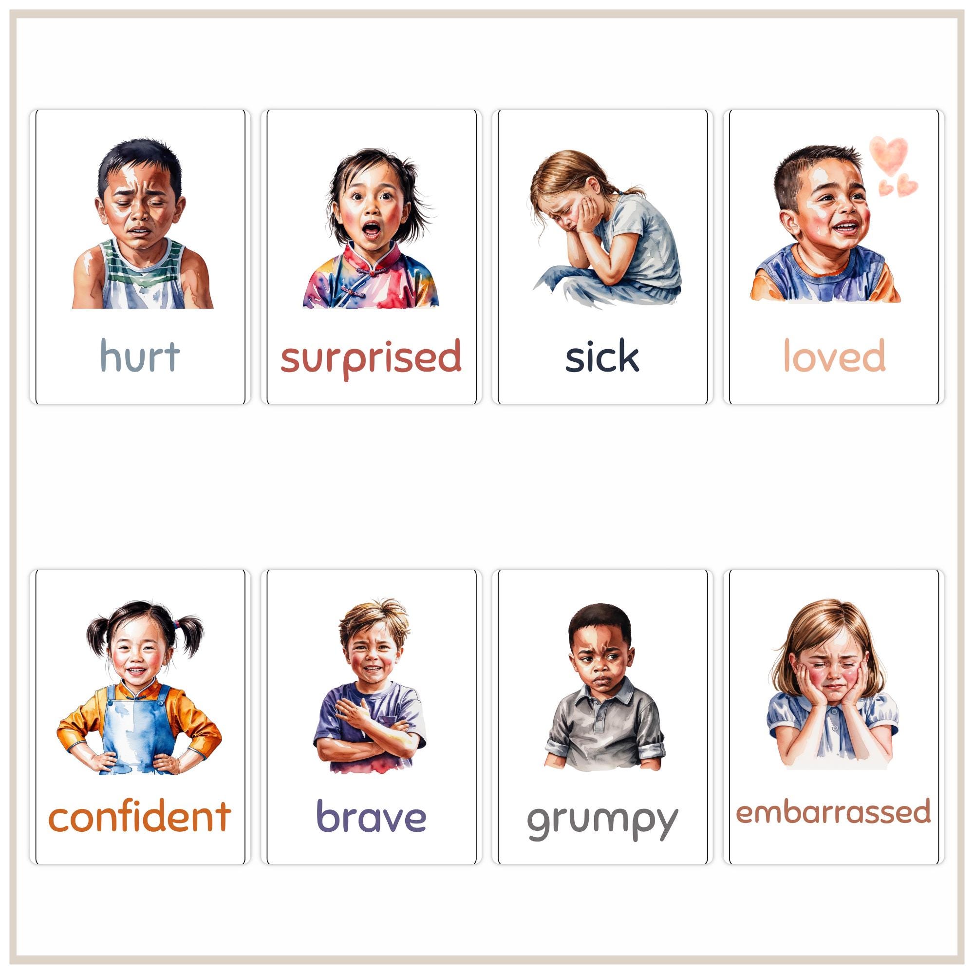 32 Printable Emotions & Feelings Flash Cards - Preschool Kindergarten ...
