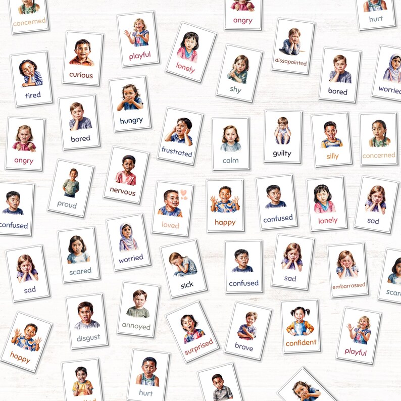 32 Printable Emotions & Feelings Flash Cards - Preschool Kindergarten ...