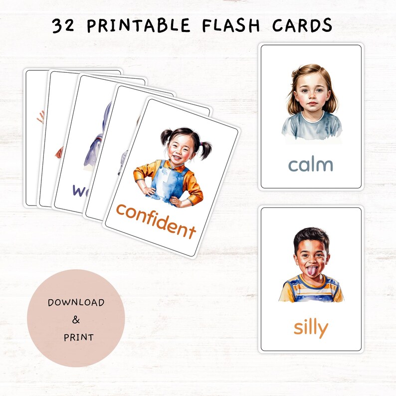 32 Printable Emotions & Feelings Flash Cards - Preschool Kindergarten ...