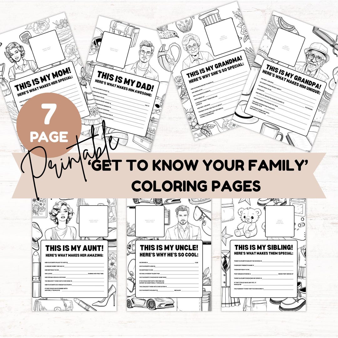 Get to Know Your Family 7 Fun Coloring & Question Activities Family ...