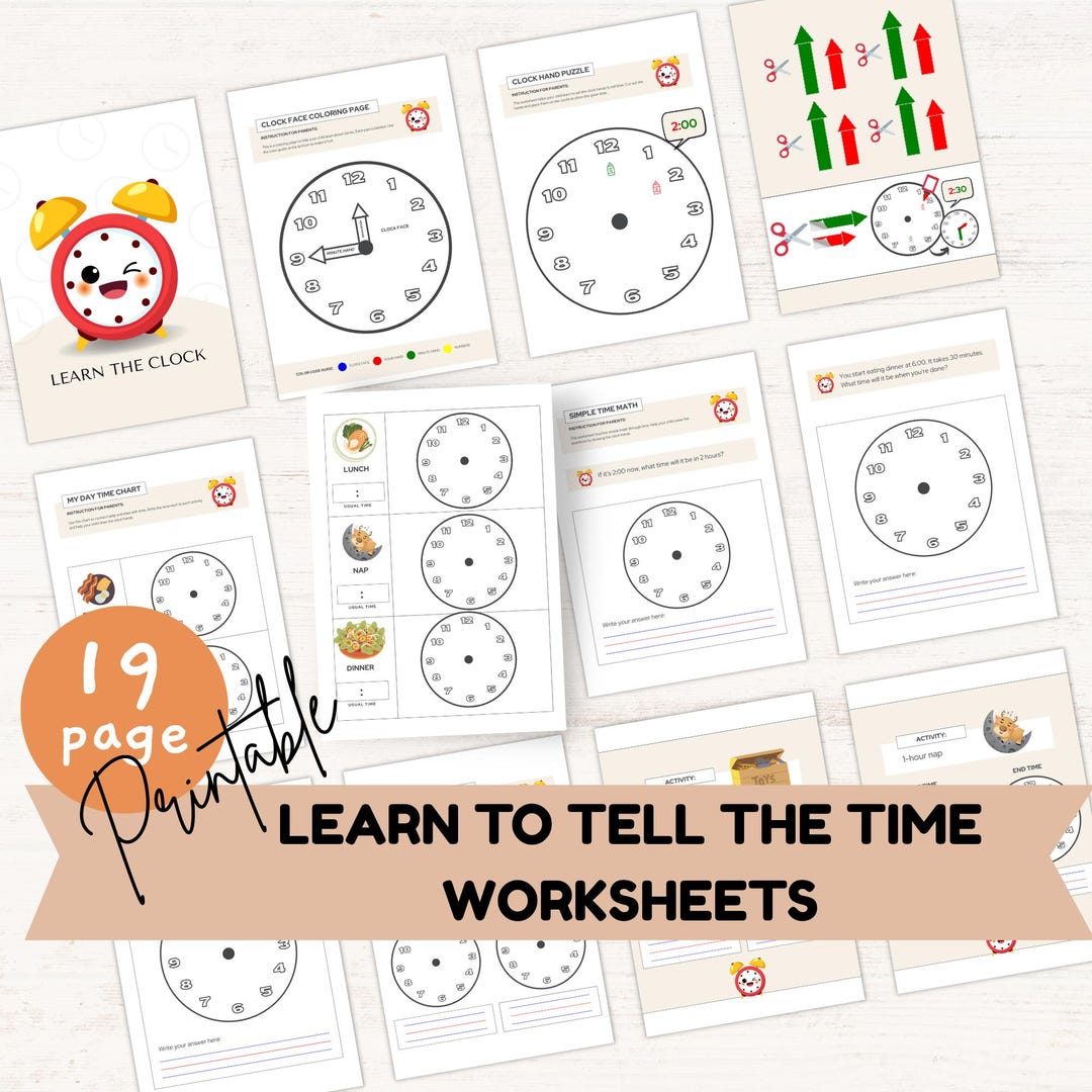 Learn to Tell the Time Printable: Clock Face Colouring Hand Puzzles ...