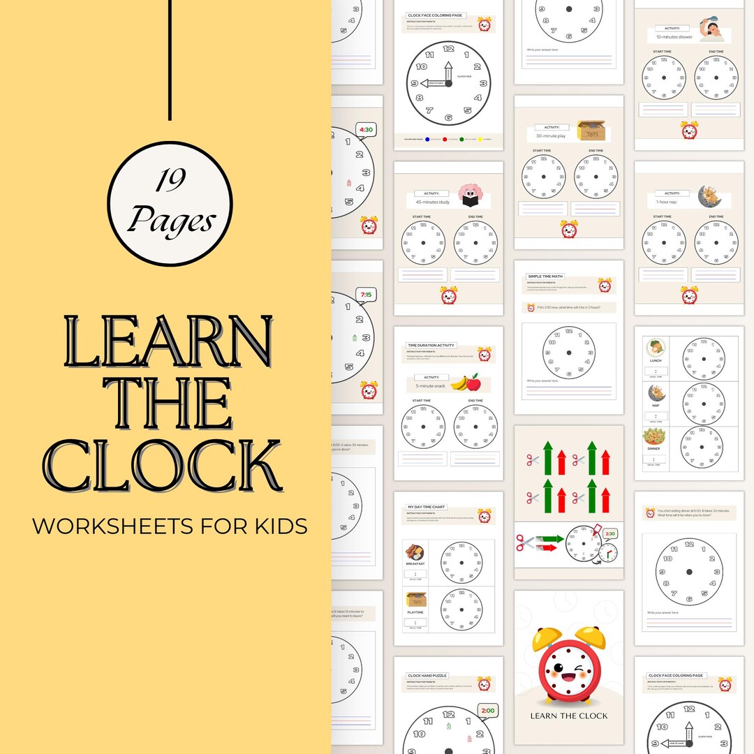 Learn to Tell Time Printable: Clock Face Colouring Hand Puzzles Time ...