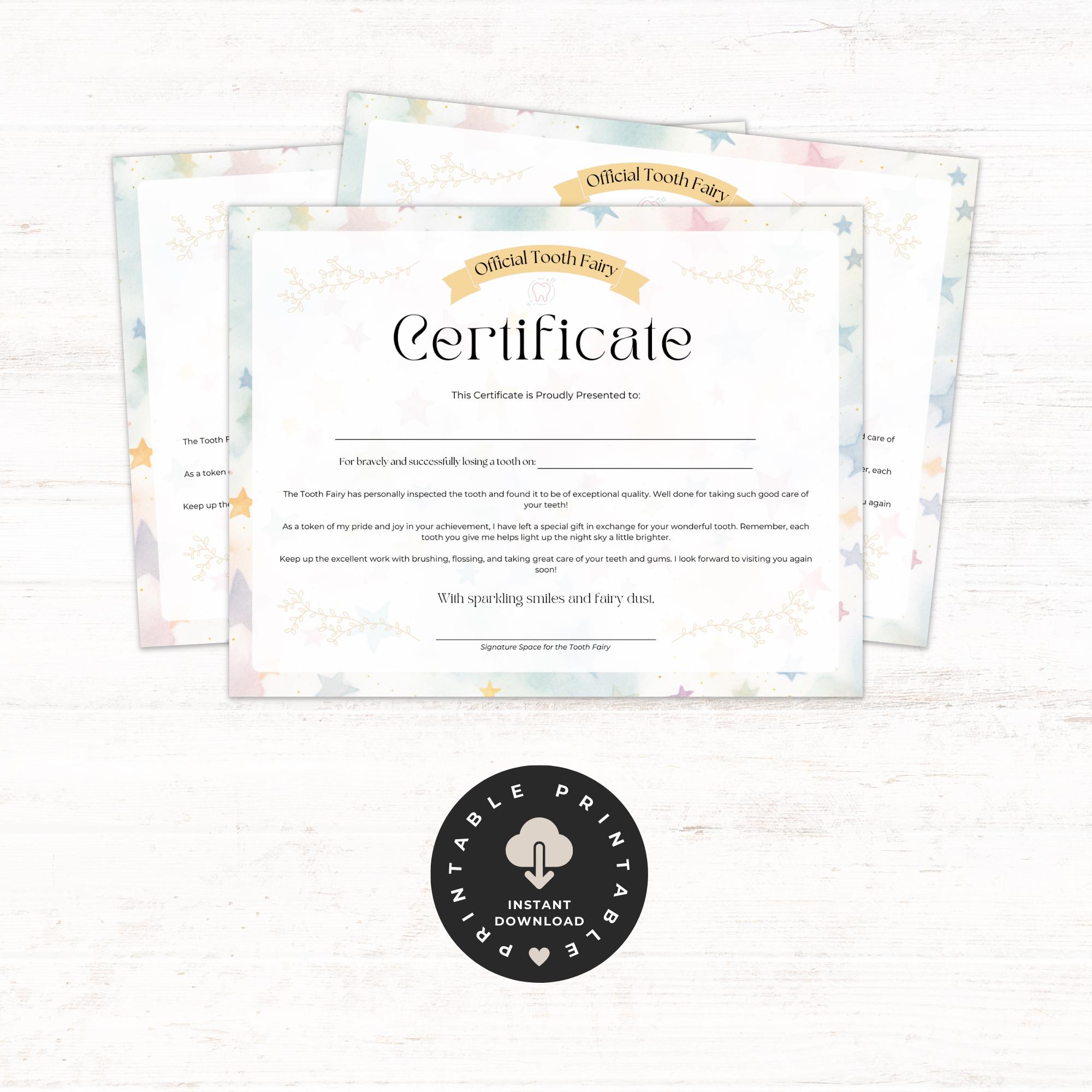 Printable Tooth Fairy Certificate: Magical Kids Award (PDF Download) - Etsy