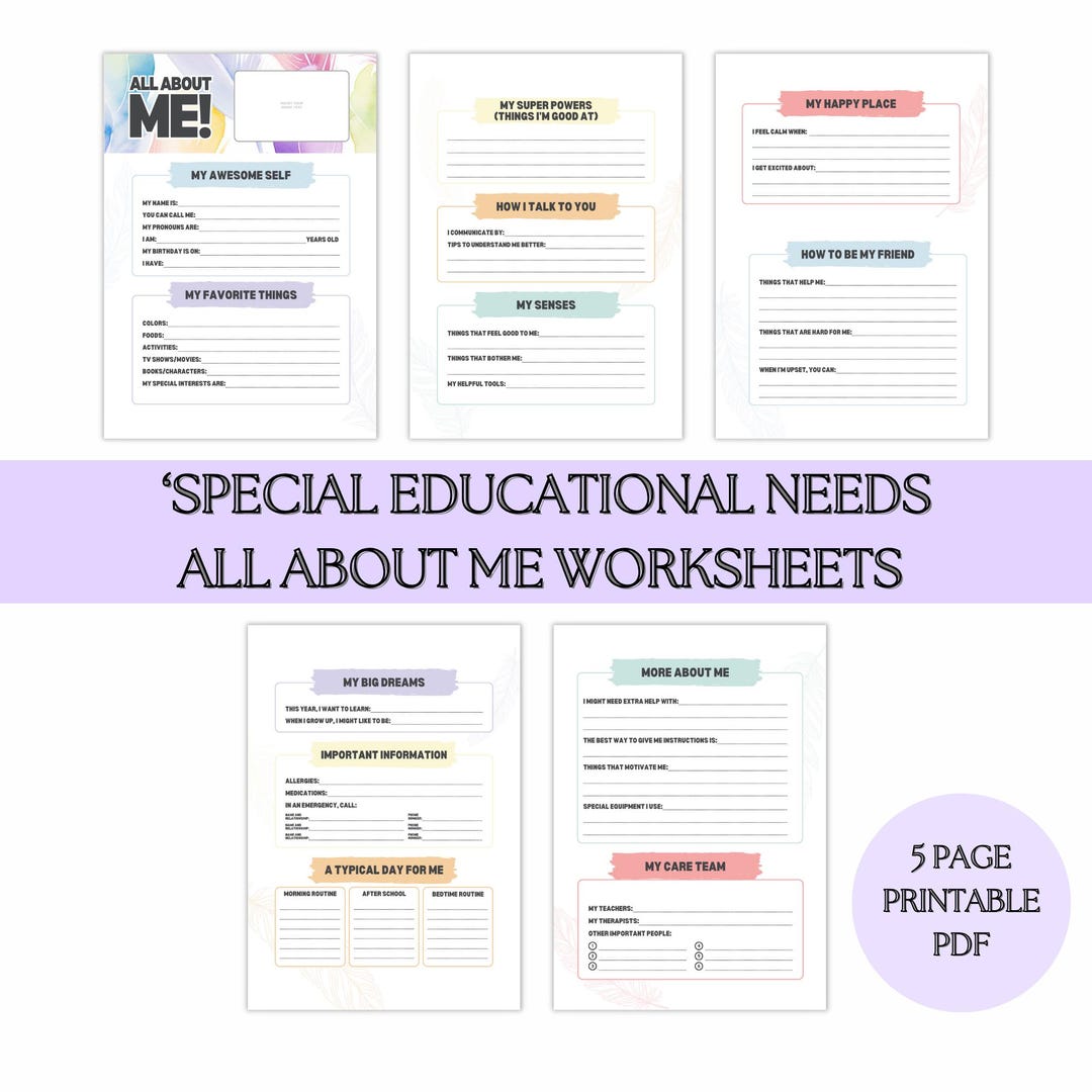 All About Me Special Educational Needs Template – 5 Printable Pages for ...