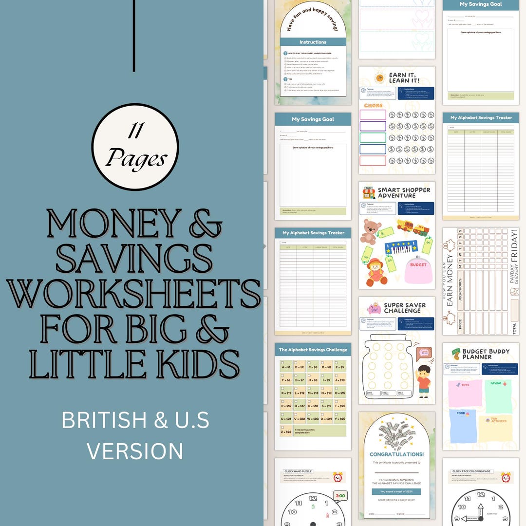 Money & Savings Worksheets for Kids – 11 Pages Budgeting Saving Goals ...