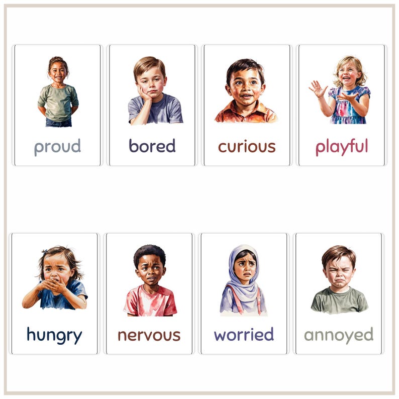 32 Printable Emotions & Feelings Flash Cards - Preschool Kindergarten ...