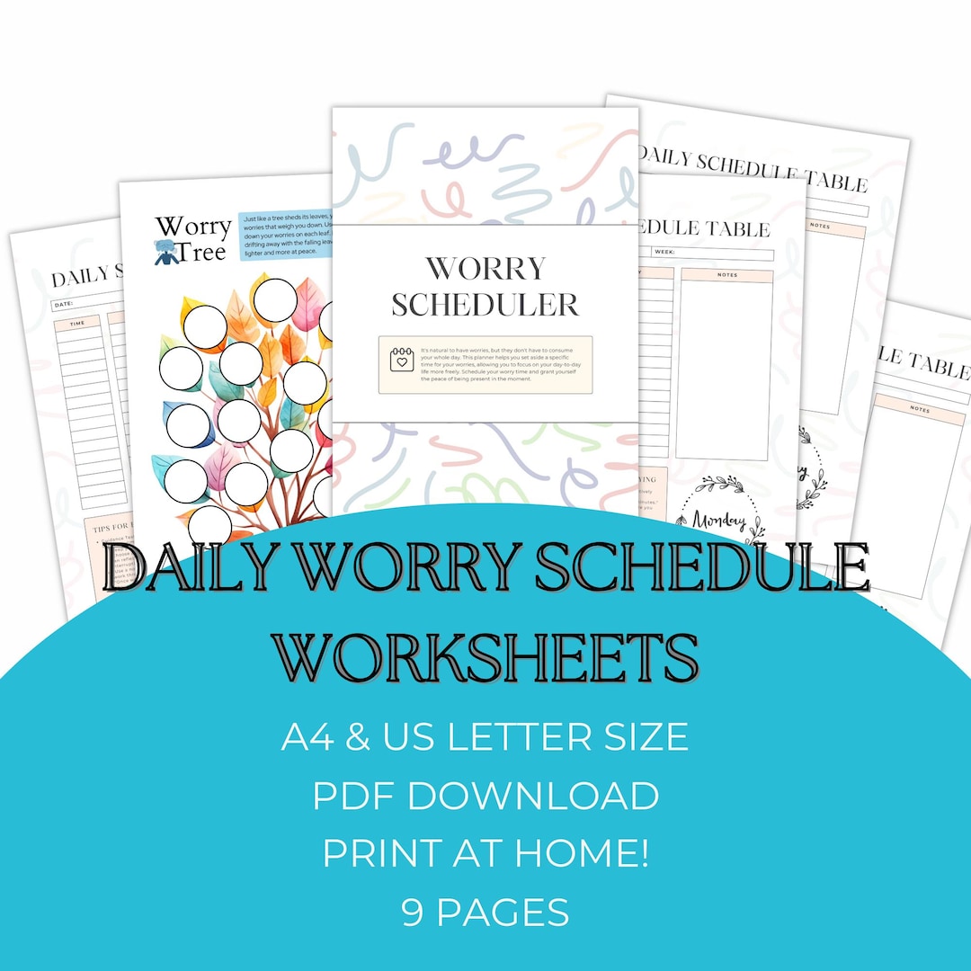 Kids Worry Scheduler - 9 Pages Printable Anxiety Tracker Daily Worry ...