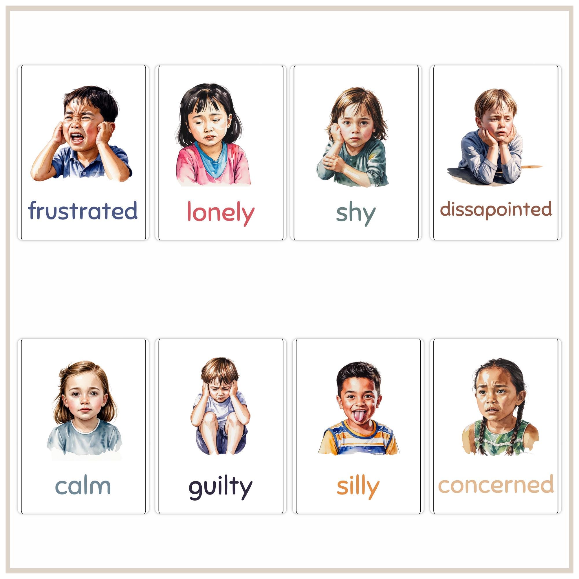 32 Printable Emotions & Feelings Flash Cards - Preschool Kindergarten ...