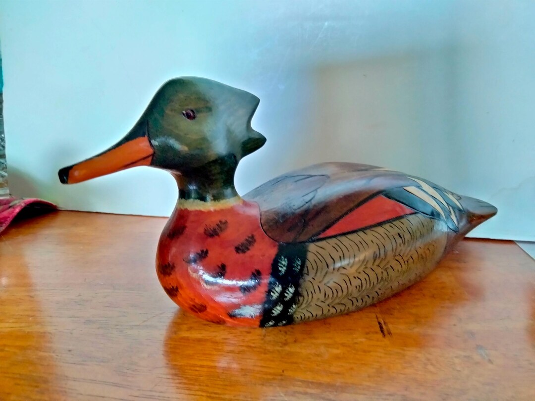 Hand Carved Wooden Duck Carving Vintage Style Wildlife Decor ...