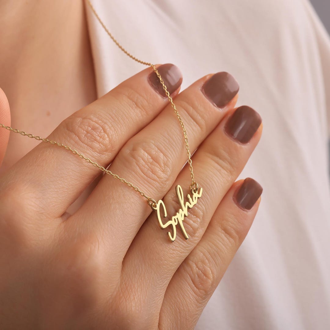 14K Gold Custom Nameplate Necklace | Dainty Script Name Jewelry ...
