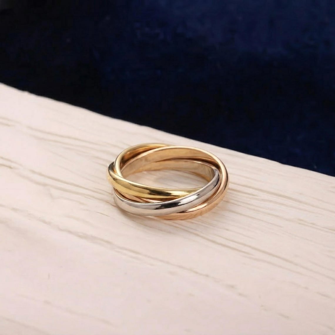 14K Gold Triple Rolling Ring | Tricolor Gold Band | Anti Anxiety ...