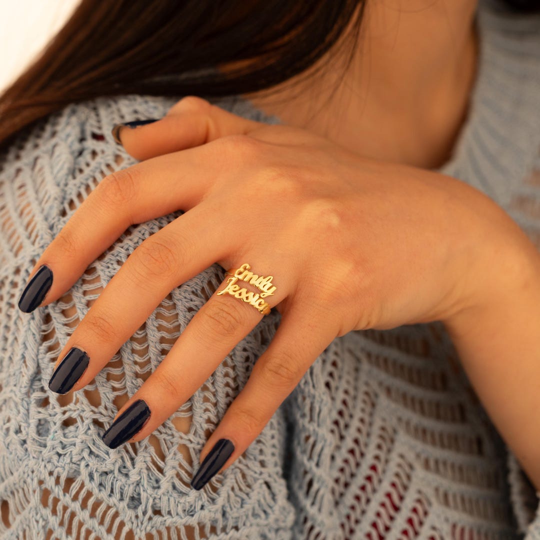 14K Gold Two Name Ring | Double Name Ring | Dainty Name Ring ...