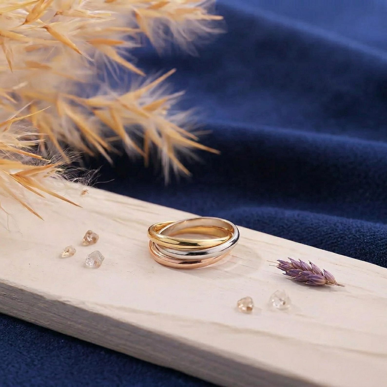 14K Gold Triple Rolling Ring | Tricolor Gold Band | Anti Anxiety ...