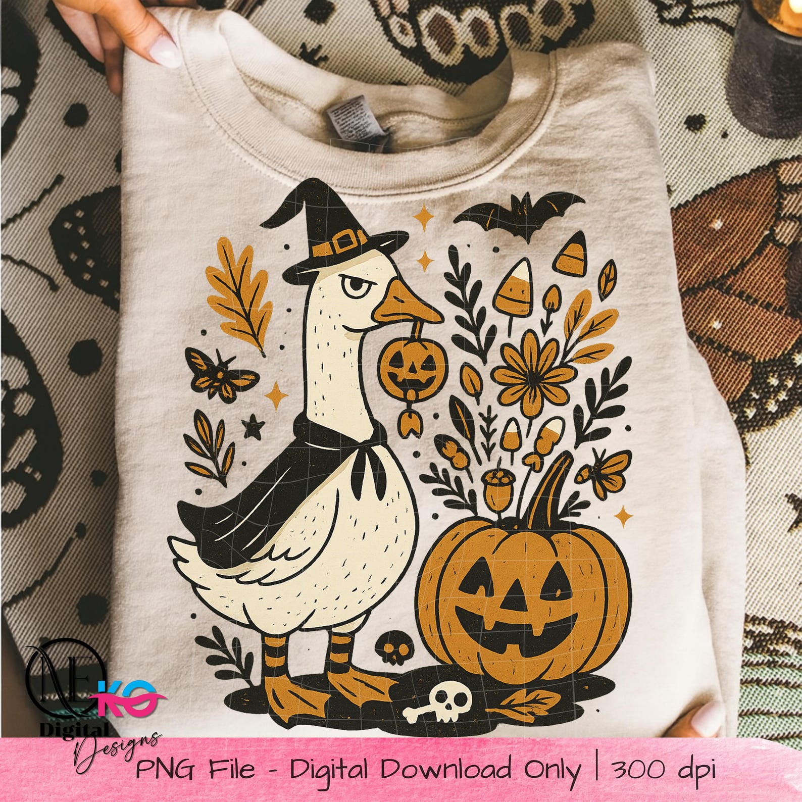 Witch Goose Halloween PNG: Folk Art Clipart, Spooky Fall Design ...