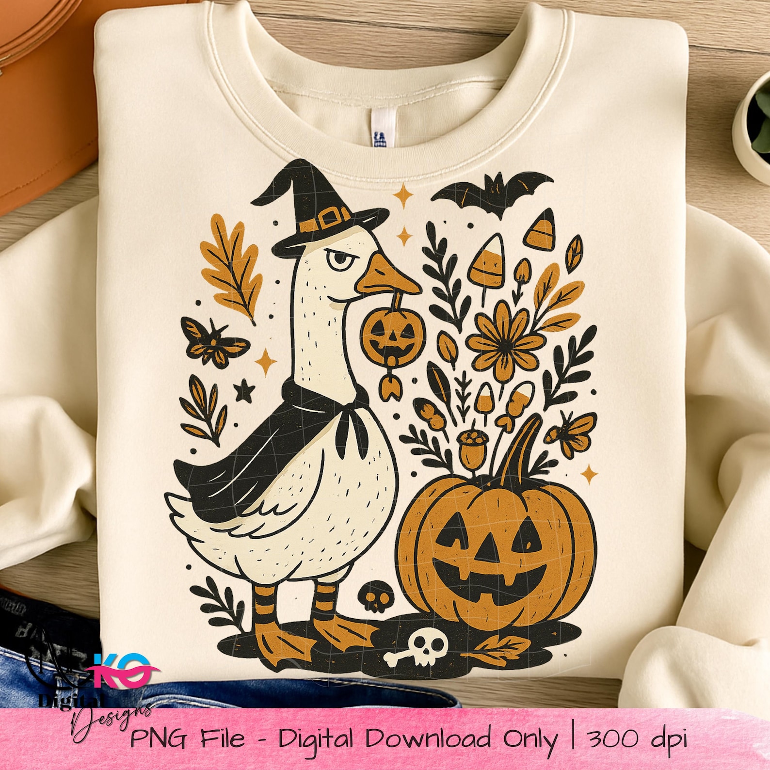 Witch Goose Halloween PNG: Folk Art Clipart, Spooky Fall Design ...