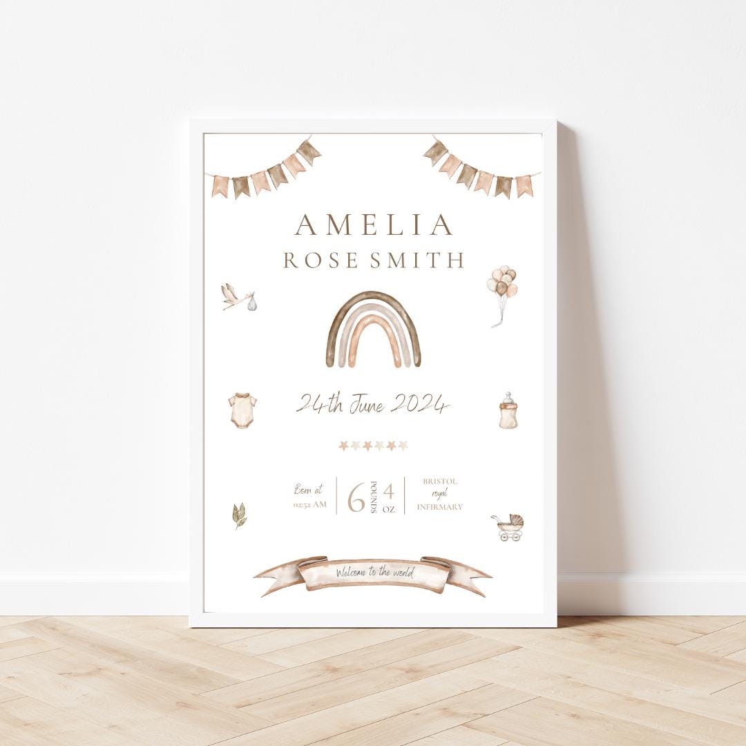Custom Newborn Baby Birth Details Print, New Baby Gift, Newborn Baby ...