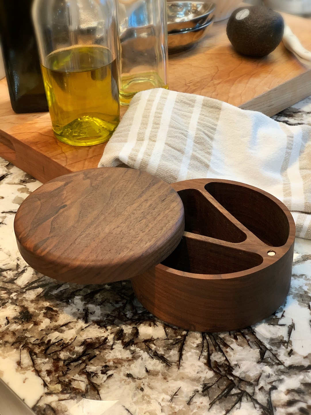 Three Divider Wooden Salt and Pepper Box/cellar, Spice Box, Wooden ...