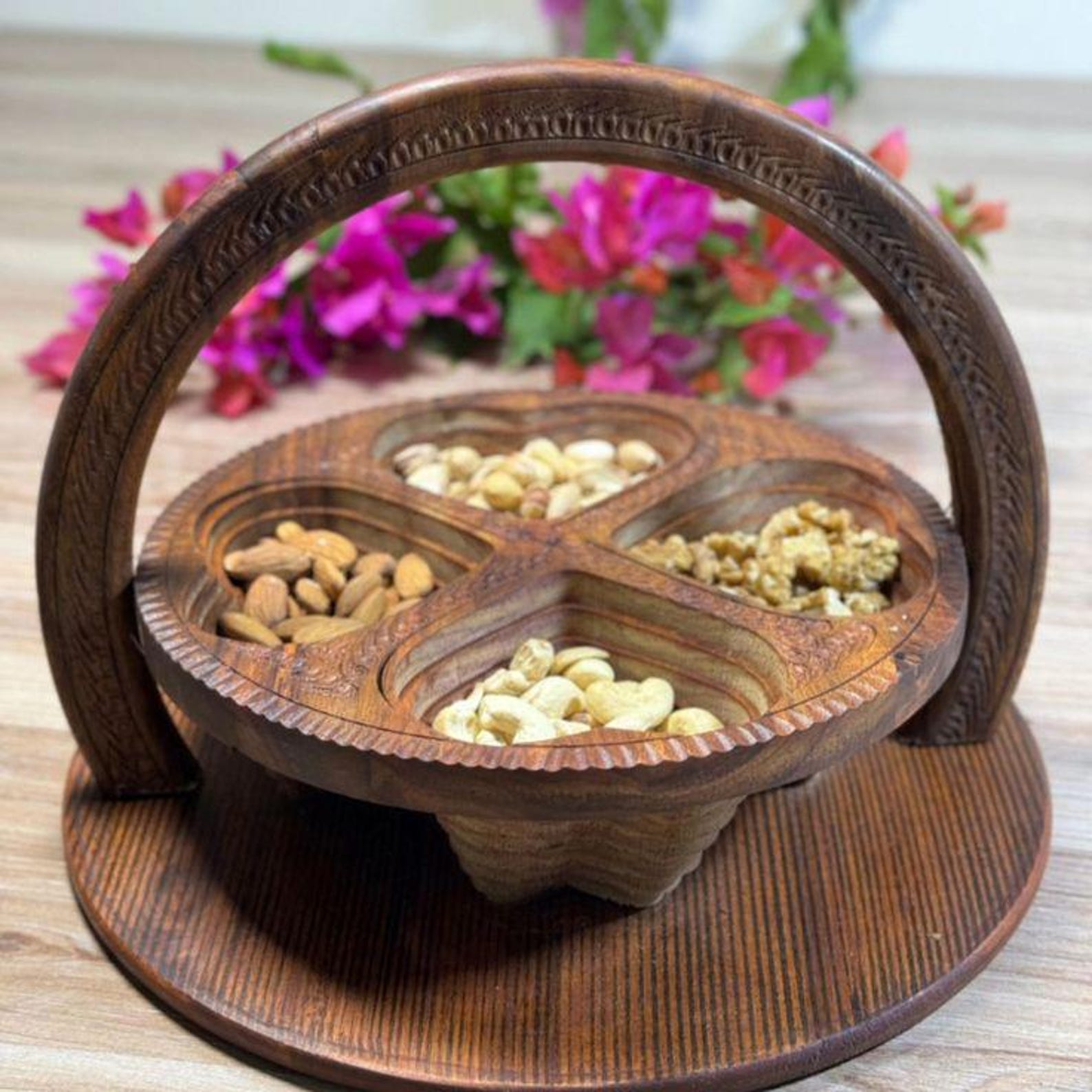Handmade Rosewood Foldable Dry Fruit Tray Wooden Snack Serving Basket ...