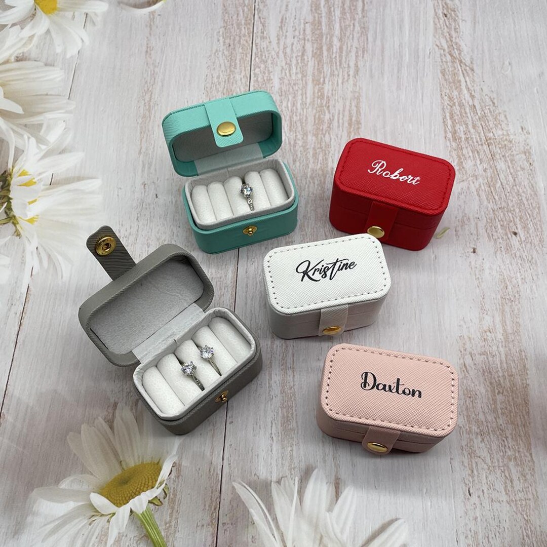 Personalized Fabric Ring Box – Custom Engraved Name Jewelry Organizer ...